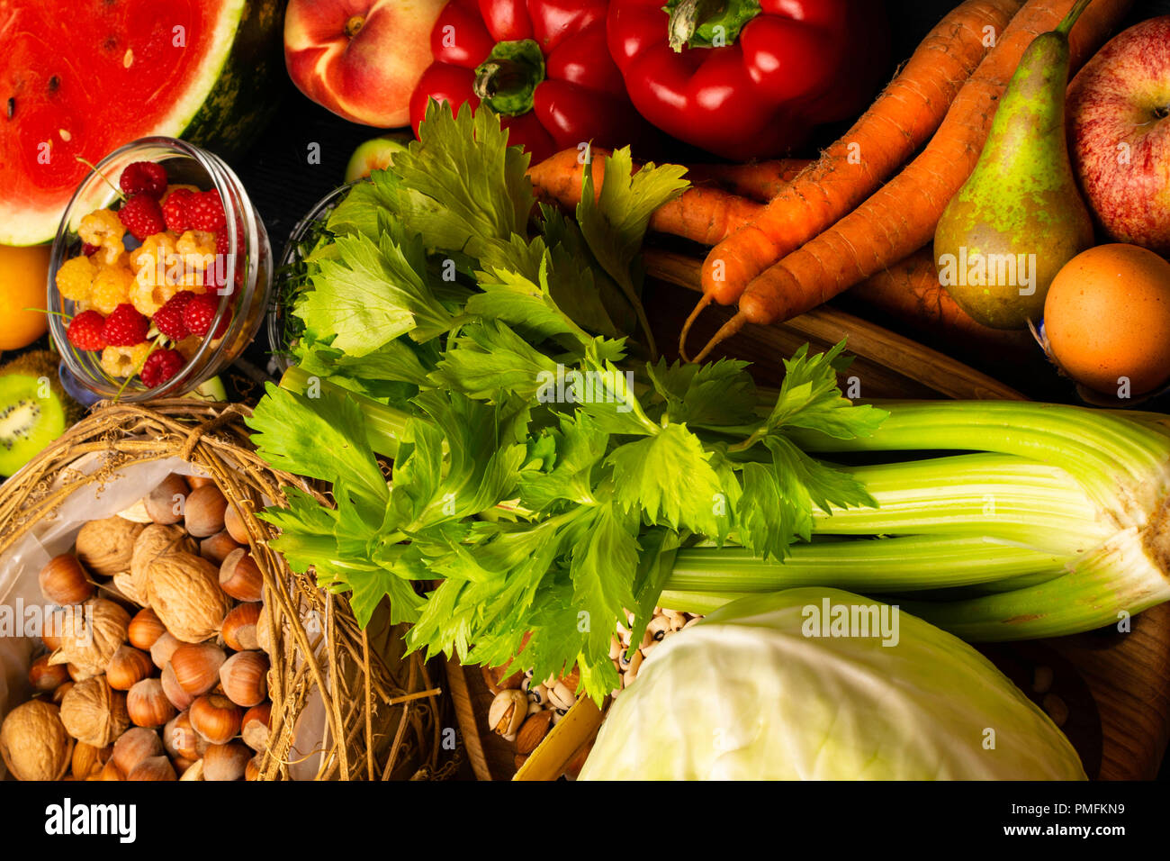 Foods rich in fiber as rye galette , bread, watermeon, wheat bran ...