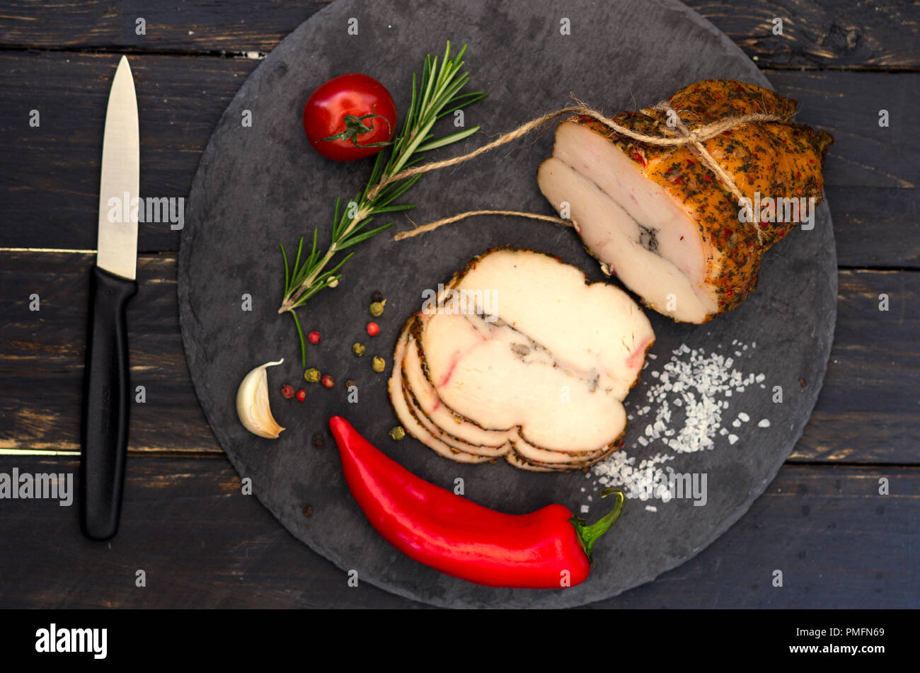 Meat serving. Meat dish. Serving of food. Top view Stock Photo - Alamy