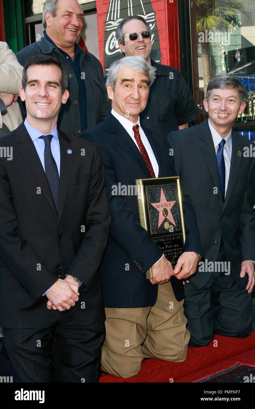 Eric Garcetti, Sam Waterston and Leron Gubler at the Hollywood Chamber ...