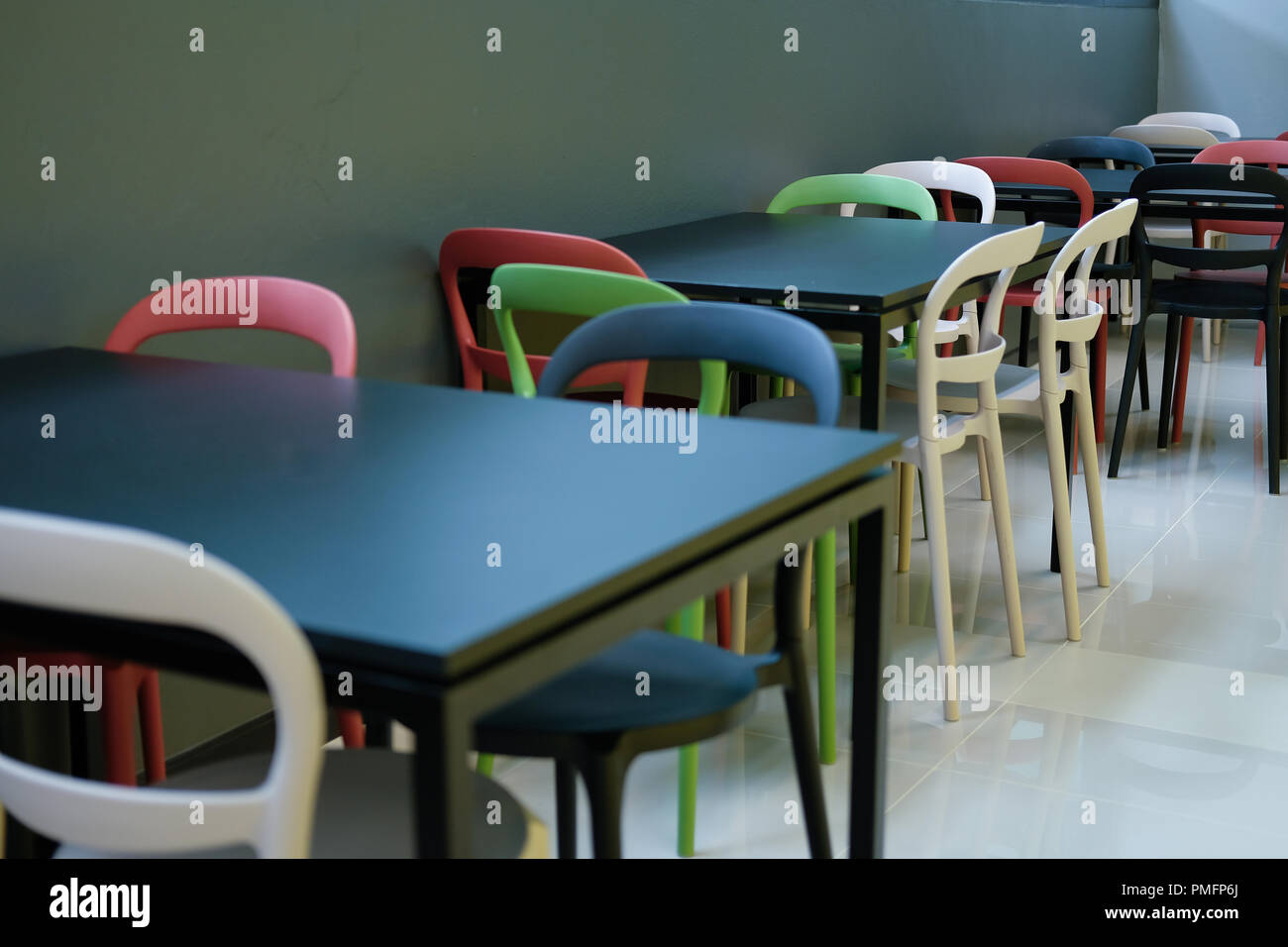 table and chair in food court canteen restaurant interior Stock Photo ...