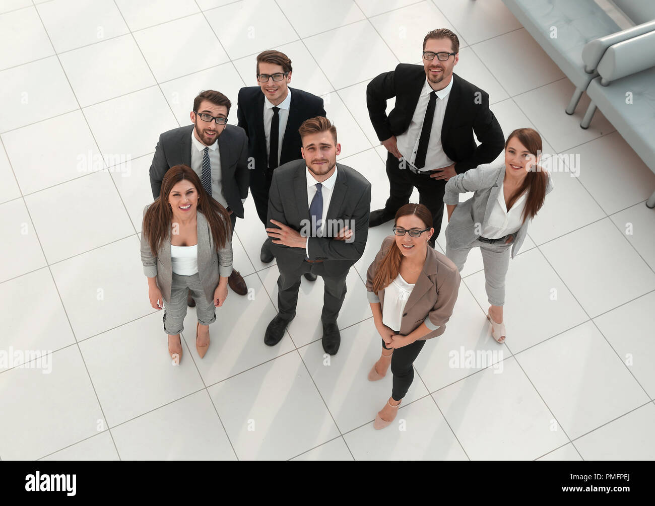 top view.a group of business people standing in a new office Stock ...