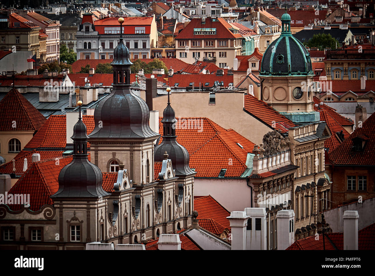 Scenic summer aerial panorama of the Old Town architecture in Prague, Czech Republic Stock Photo ...