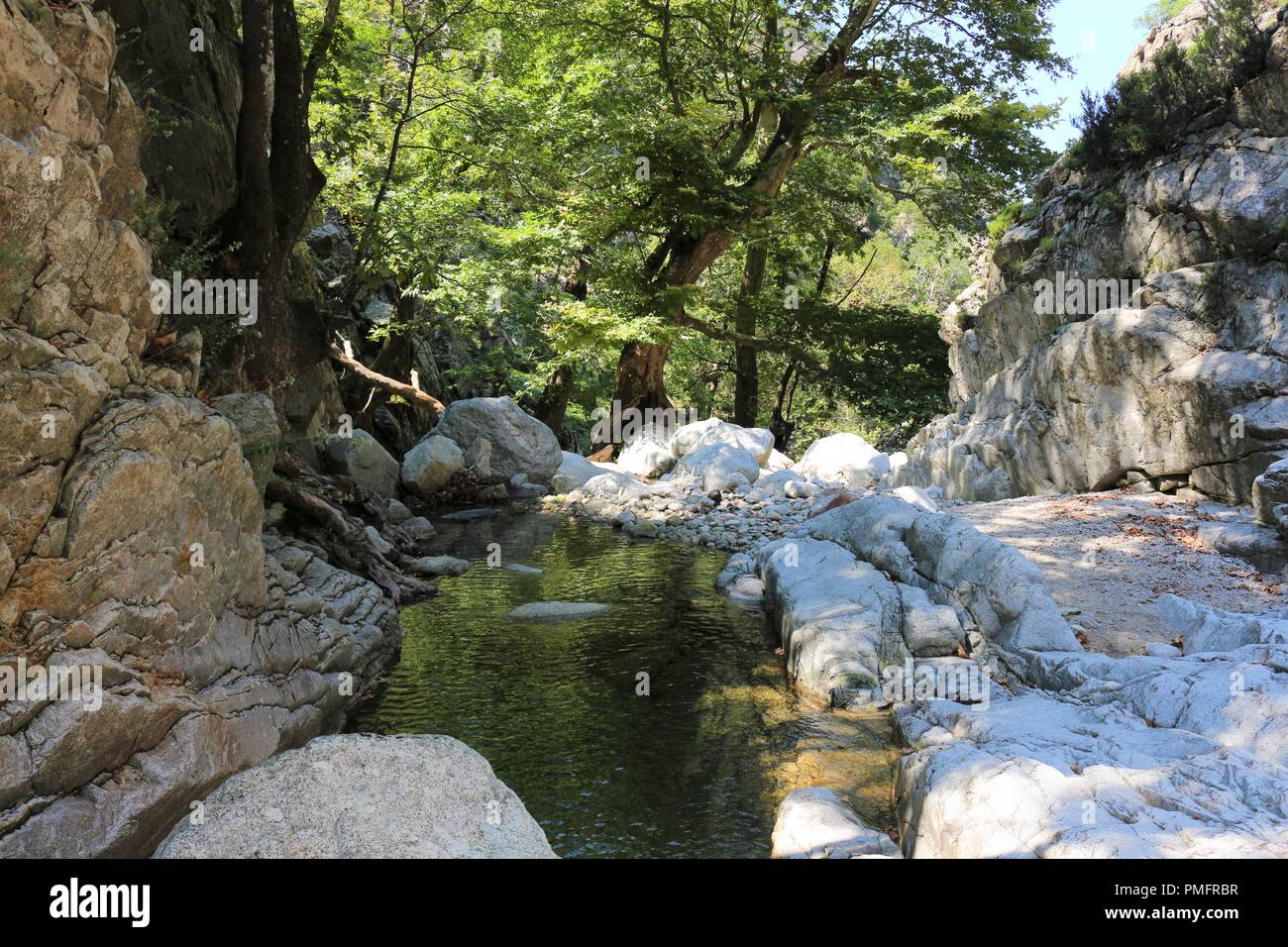 A landscape fron Fonias waterfalls in Samothraki island, Greece Stock ...