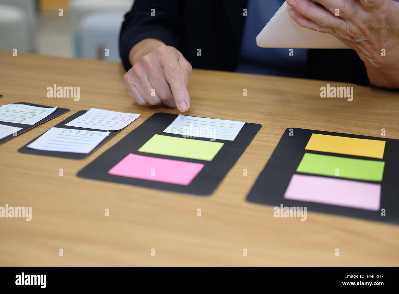 user experience workplace. UX designer desk with tablet layout. UI ...