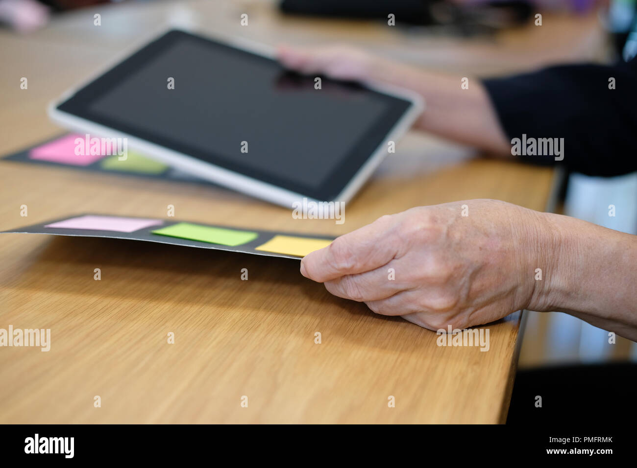 user experience workplace. UX designer desk with tablet layout. UI ...