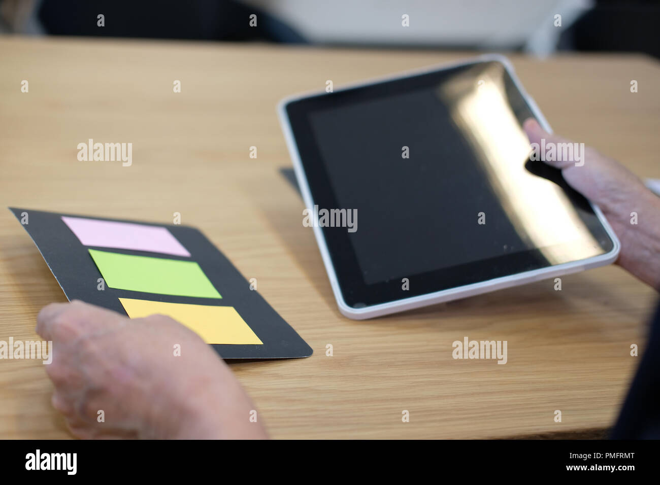 user experience workplace. UX designer desk with tablet layout. UI ...