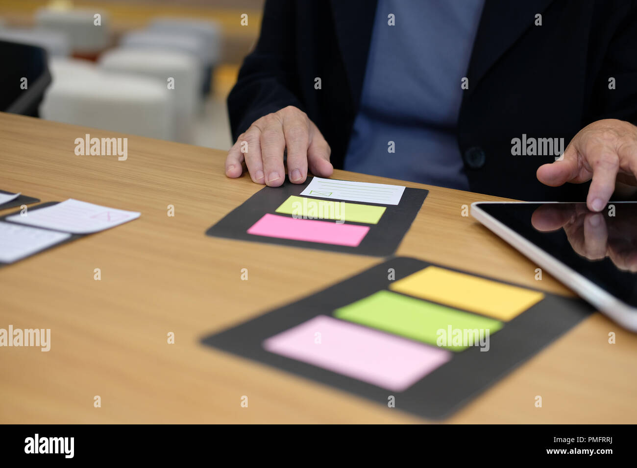 user experience workplace. UX designer desk with tablet layout. UI ...