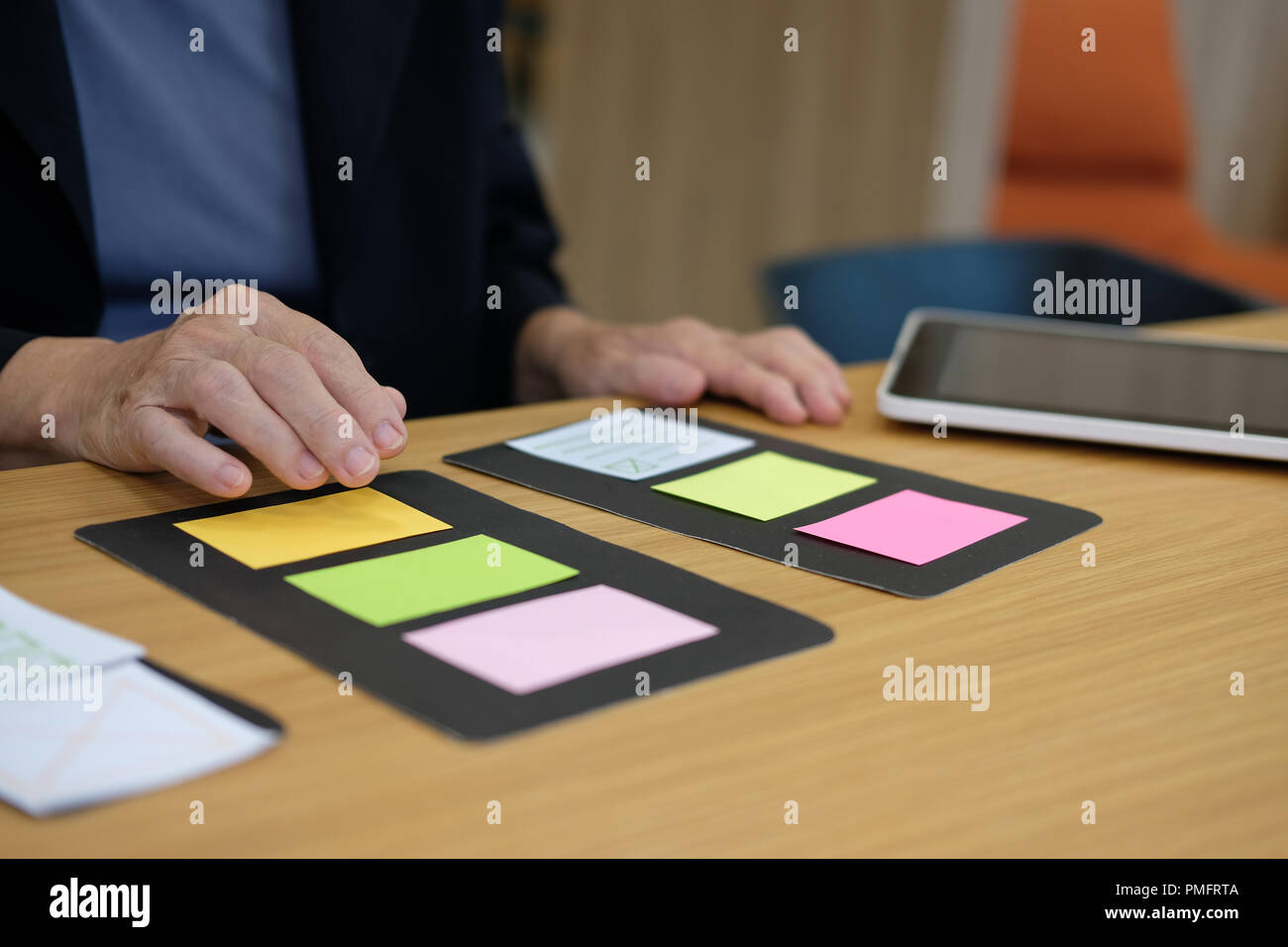 user experience workplace. UX designer desk with tablet layout. UI ...