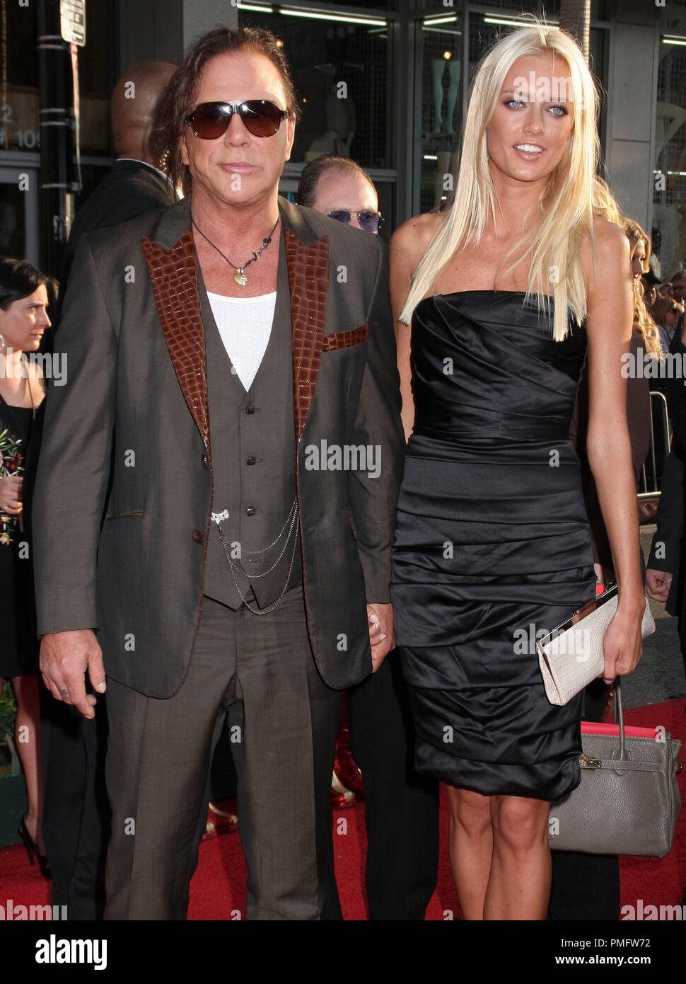 Mickey Rourke and guest at the World Premiere of "IRON MAN 2" held at ...