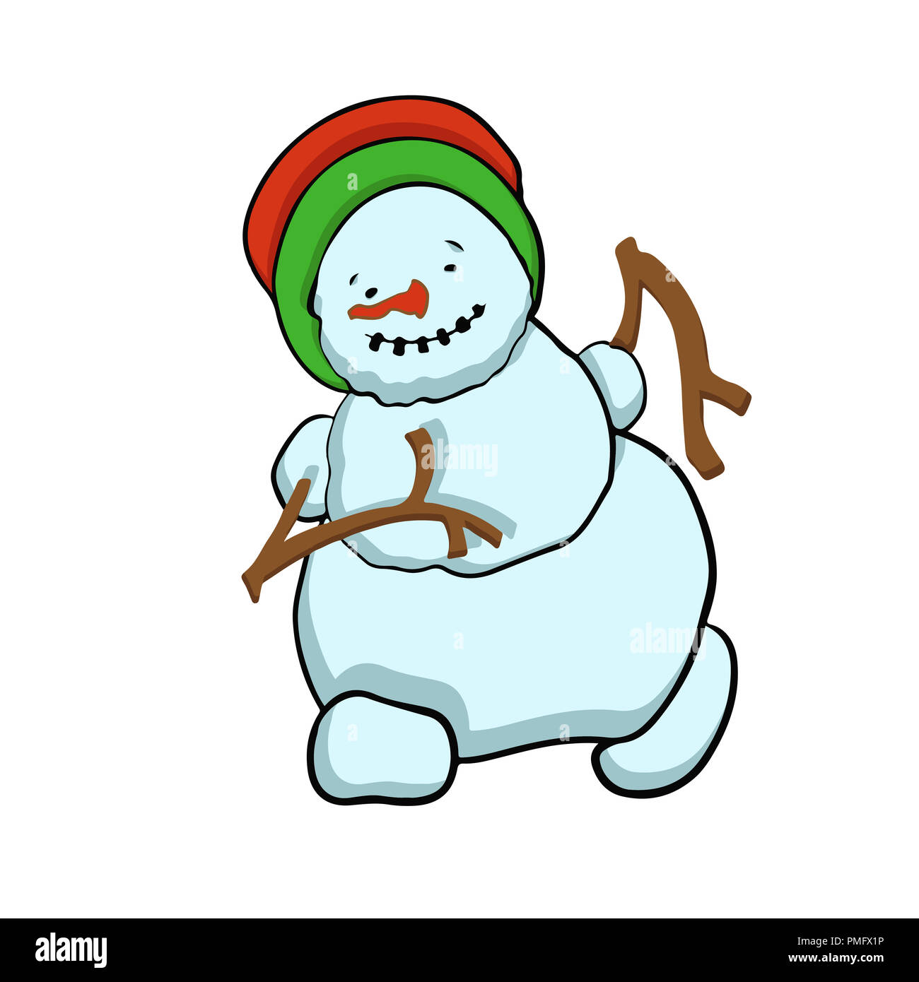 Stock Illustration Running Snowman on a White Background Stock Photo ...