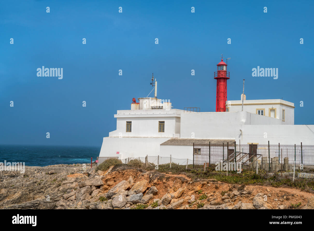 View with Cabo Raso lighthouse and fort of Saint Bras near Guincho ...
