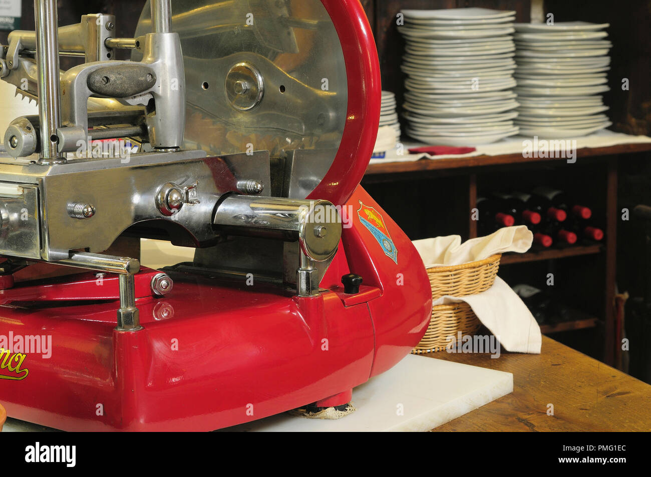 Italy, Veneto, Verona, meat slicer at Carro Armato Osteria Stock Photo ...