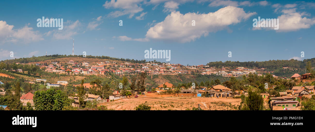 View of the hilly horizon in Nyamirambo, an outlying part of Kigali ...