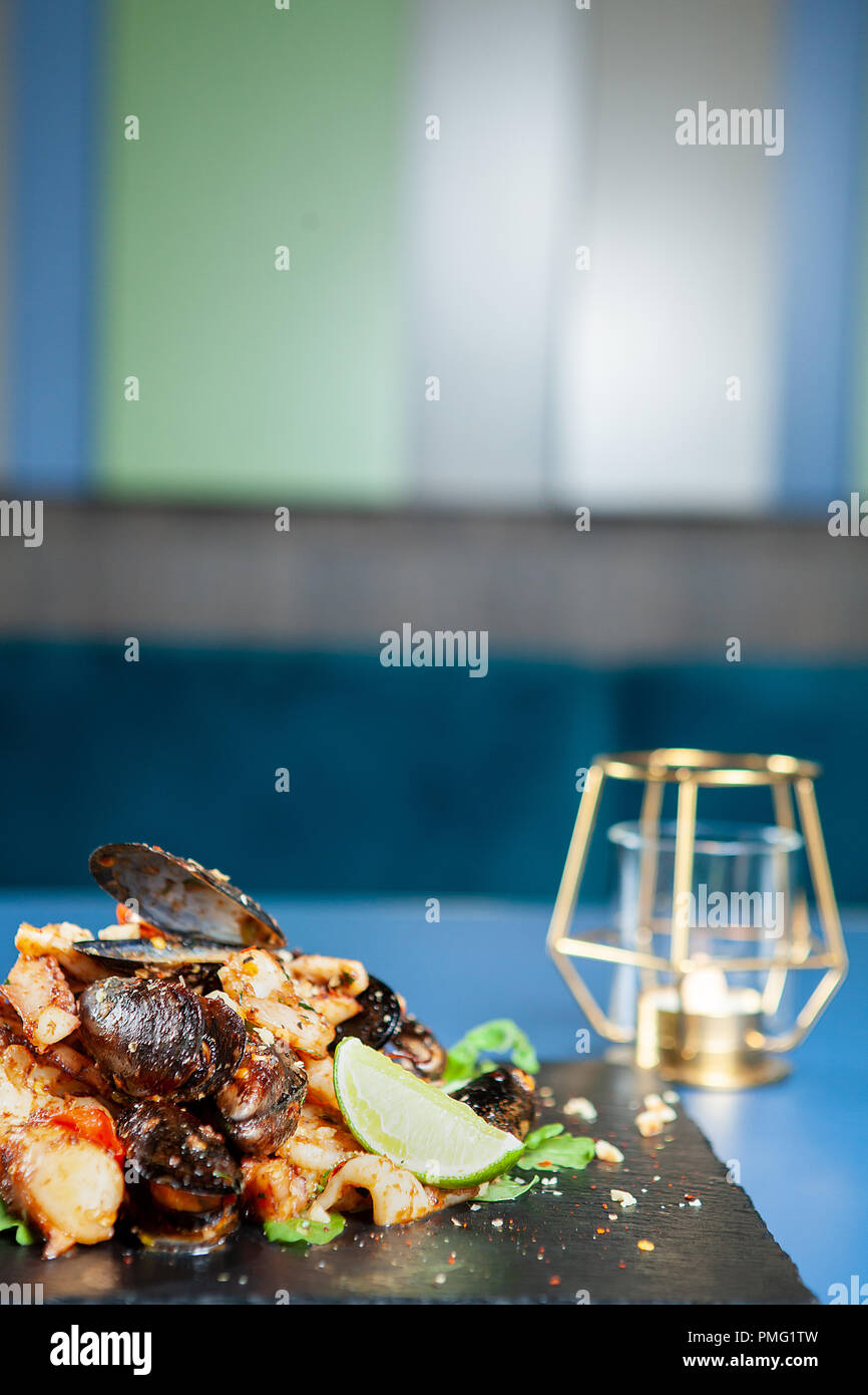 Fine seafood cuisine in luxury restaurant. Mediterranean food Stock ...