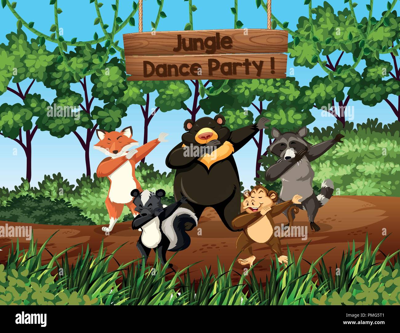 Wild animals dancing in the jungle illustration Stock Vector Image ...