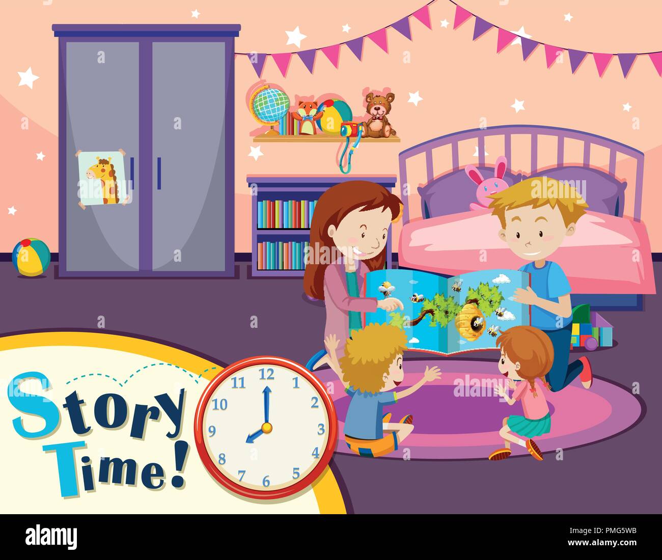 Story time family reading illustration Stock Vector Image & Art - Alamy