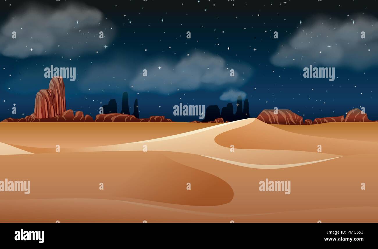 A desert landscape at night illustration Stock Vector Image & Art - Alamy