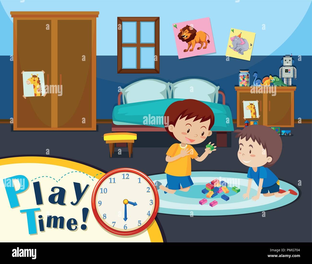 Cartoon illustration two boys playing hi-res stock photography and ...