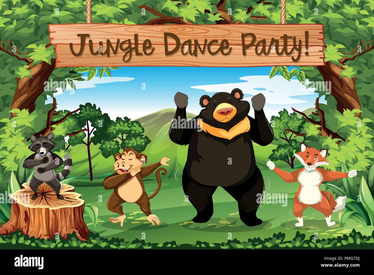 Animals jungle dance party illustration Stock Vector Image & Art - Alamy