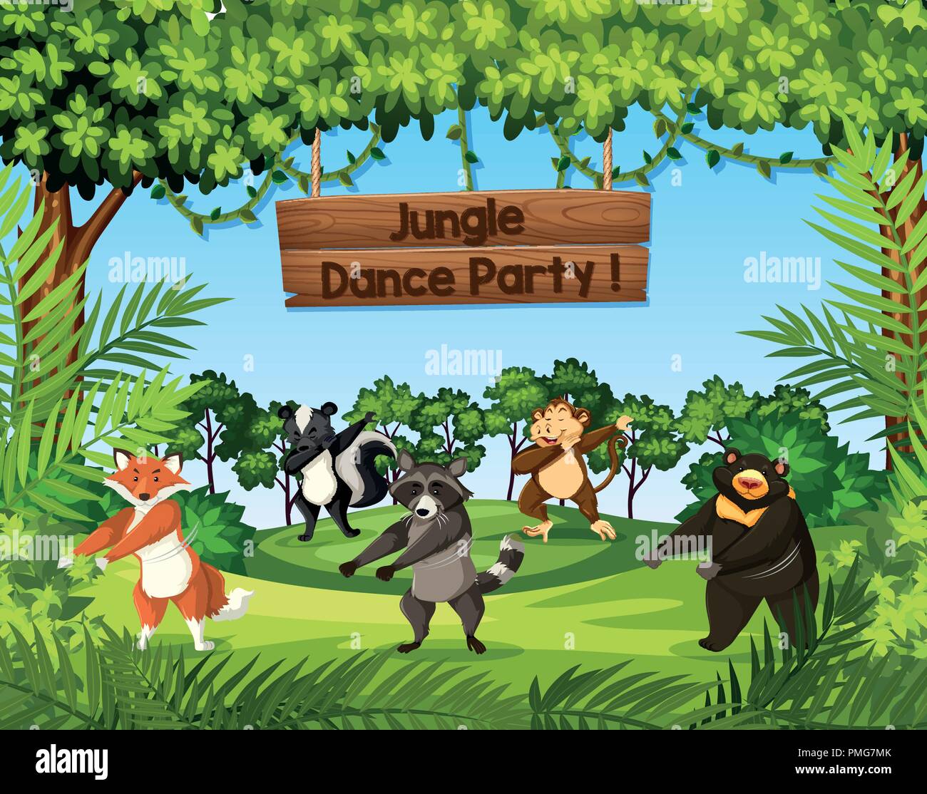 Wild animals dancing in the jungle illustration Stock Vector Image ...