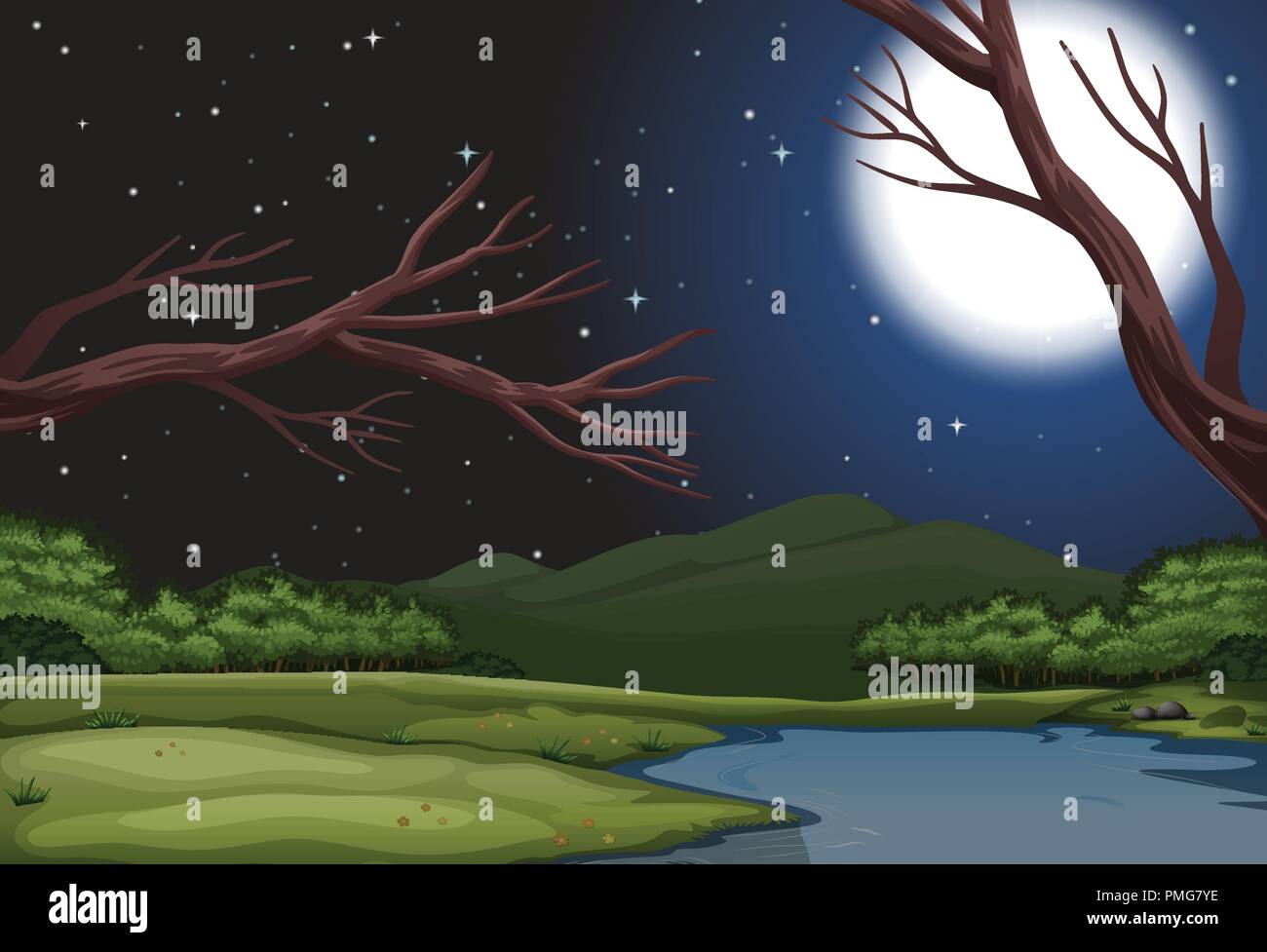 A nature landscape at night illustration Stock Vector Image & Art - Alamy