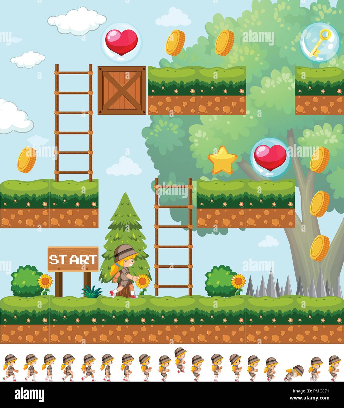 Girl collecting coin game template illustration Stock Vector Image ...