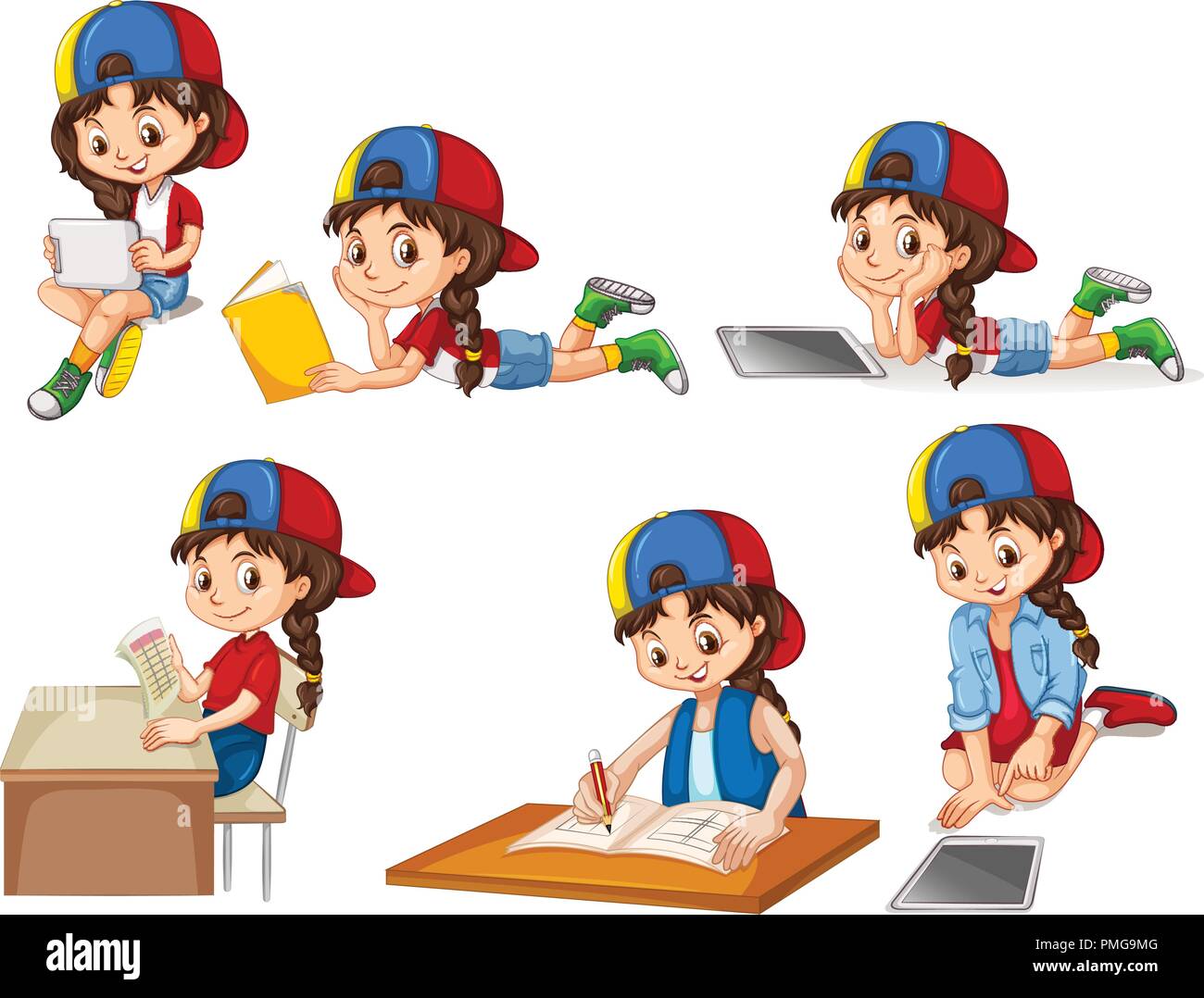 A set of girl and activity illustration Stock Vector Image & Art - Alamy