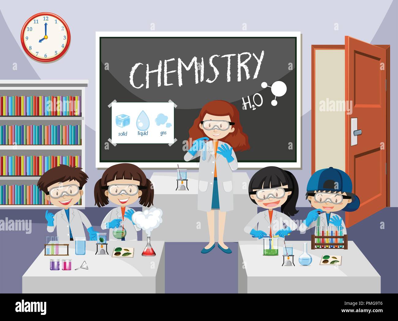 Students experiment in chemistry class illustration Stock Vector Image ...