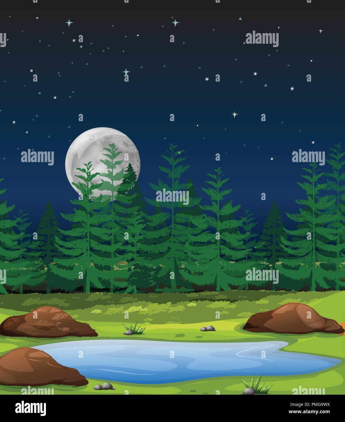 Forest at night scene illustration Stock Vector Image & Art - Alamy