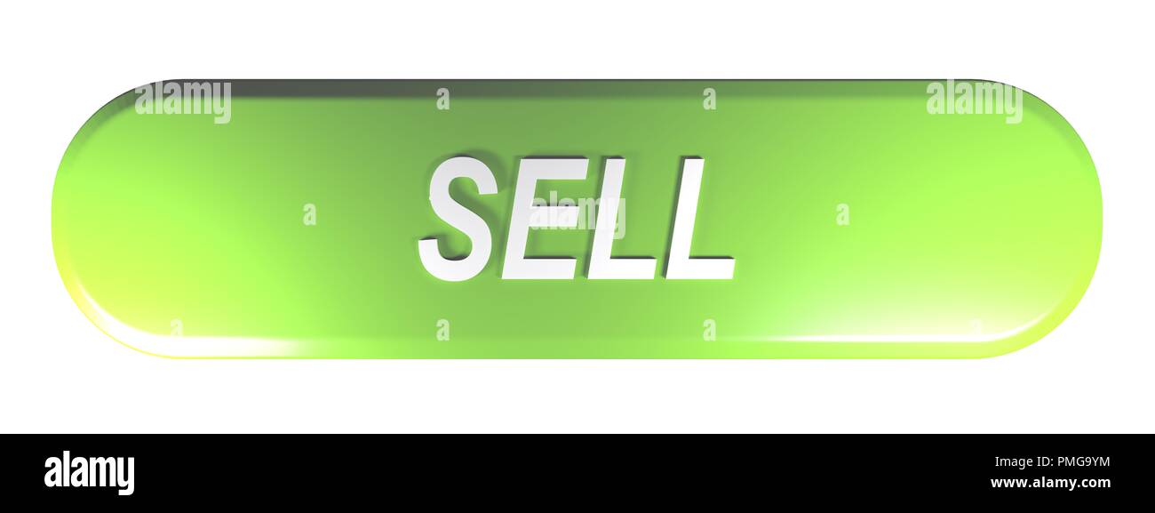 Green rounded rectangle push button SELL - 3D rendering Stock Photo - Alamy