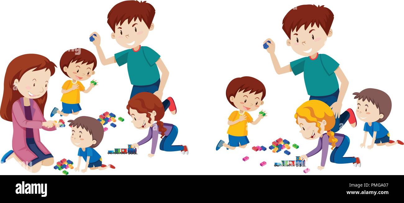 Set of family playing with blocks illustration Stock Vector Image & Art ...
