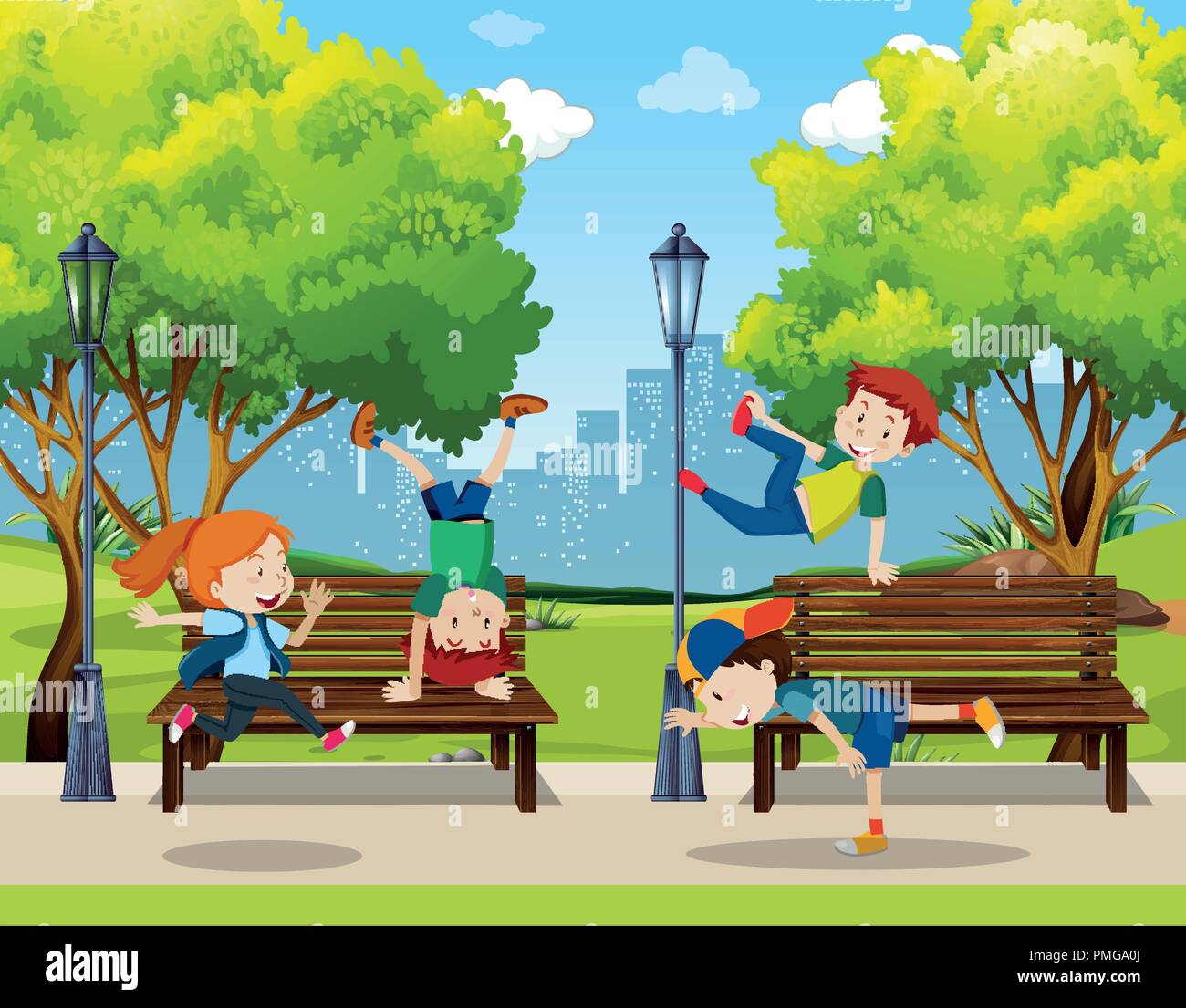 Children practice street dance at park illustration Stock Vector Image ...