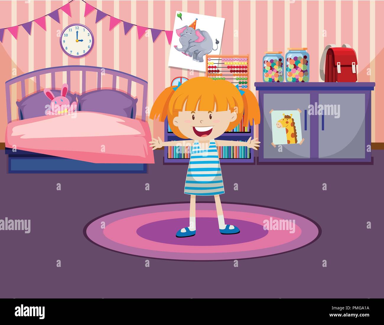 Young girl in her room illustration Stock Vector Image & Art - Alamy