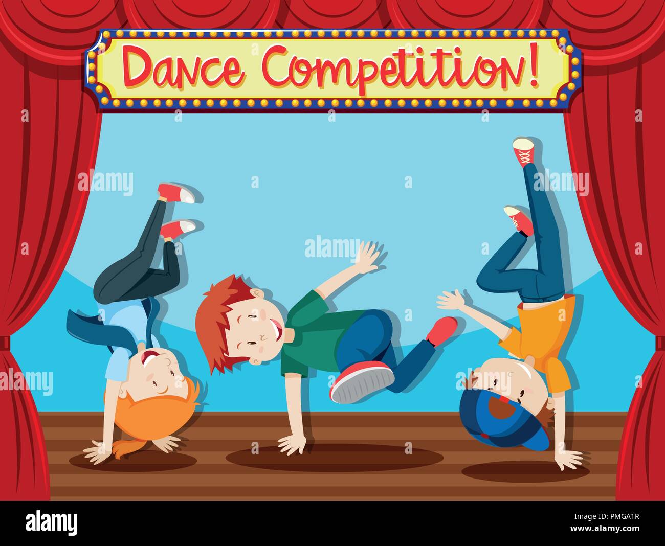 Boys performing street dance on stage illustration Stock Vector Image ...