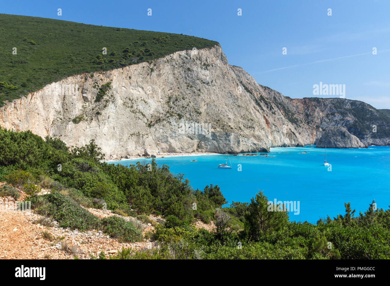 Amazing seascape of blue waters of Porto Katsiki Beach, Lefkada, Ionian ...