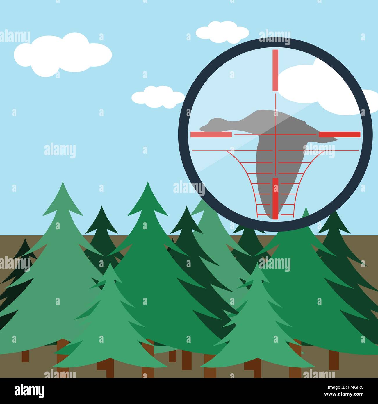 Flat design scene of hunting in fir forest. Vector illustration Stock ...