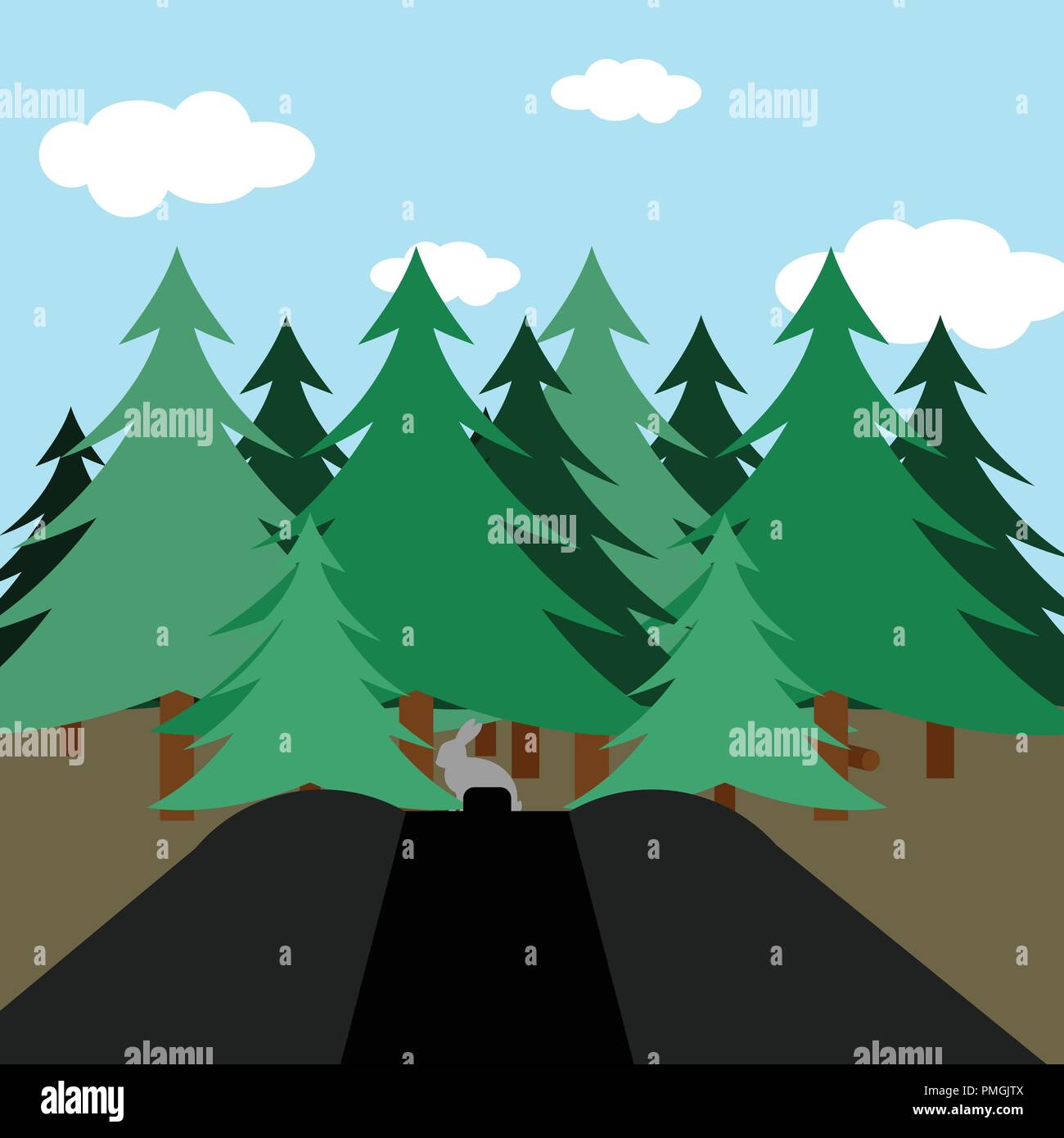 Flat design scene of hunting in fir forest. Vector illustration Stock ...
