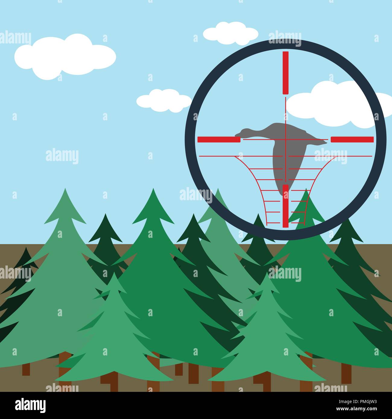 Flat design scene of hunting in fir forest. Vector illustration Stock ...