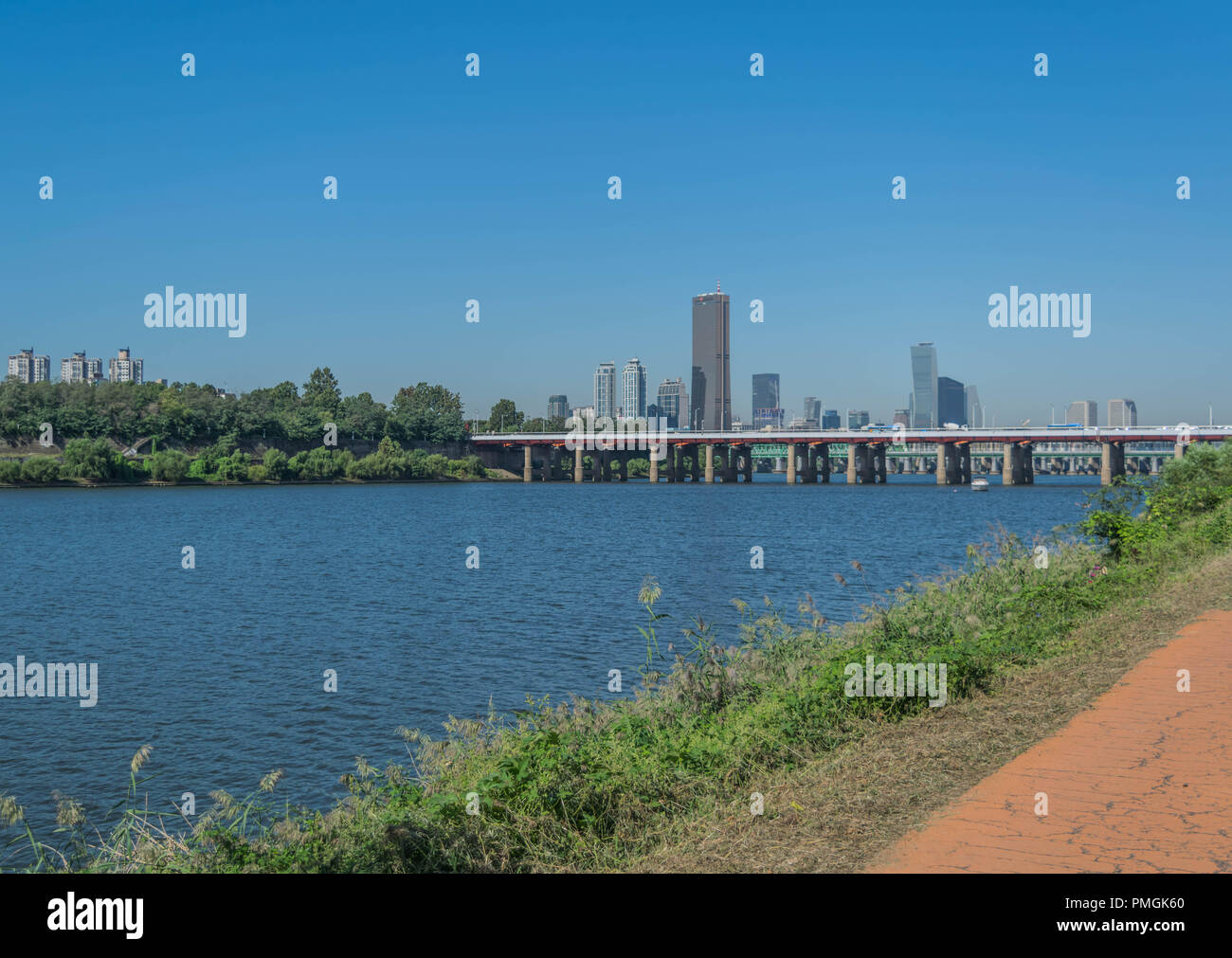 Han River View-from a river walking path, a view of the Han River, a ...