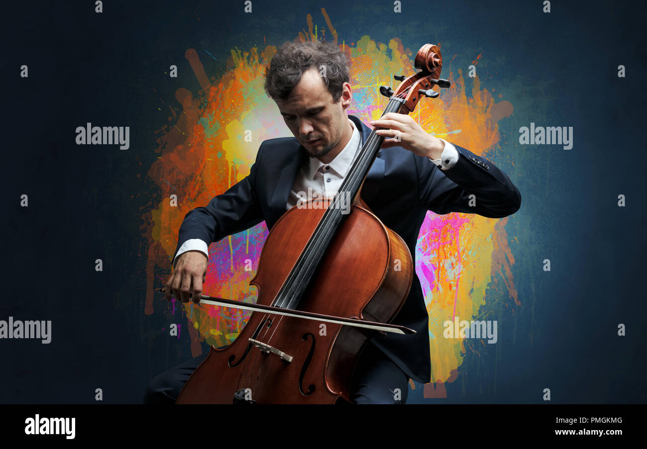 Young classical musician with colorful splotch wallpaper Stock Photo ...