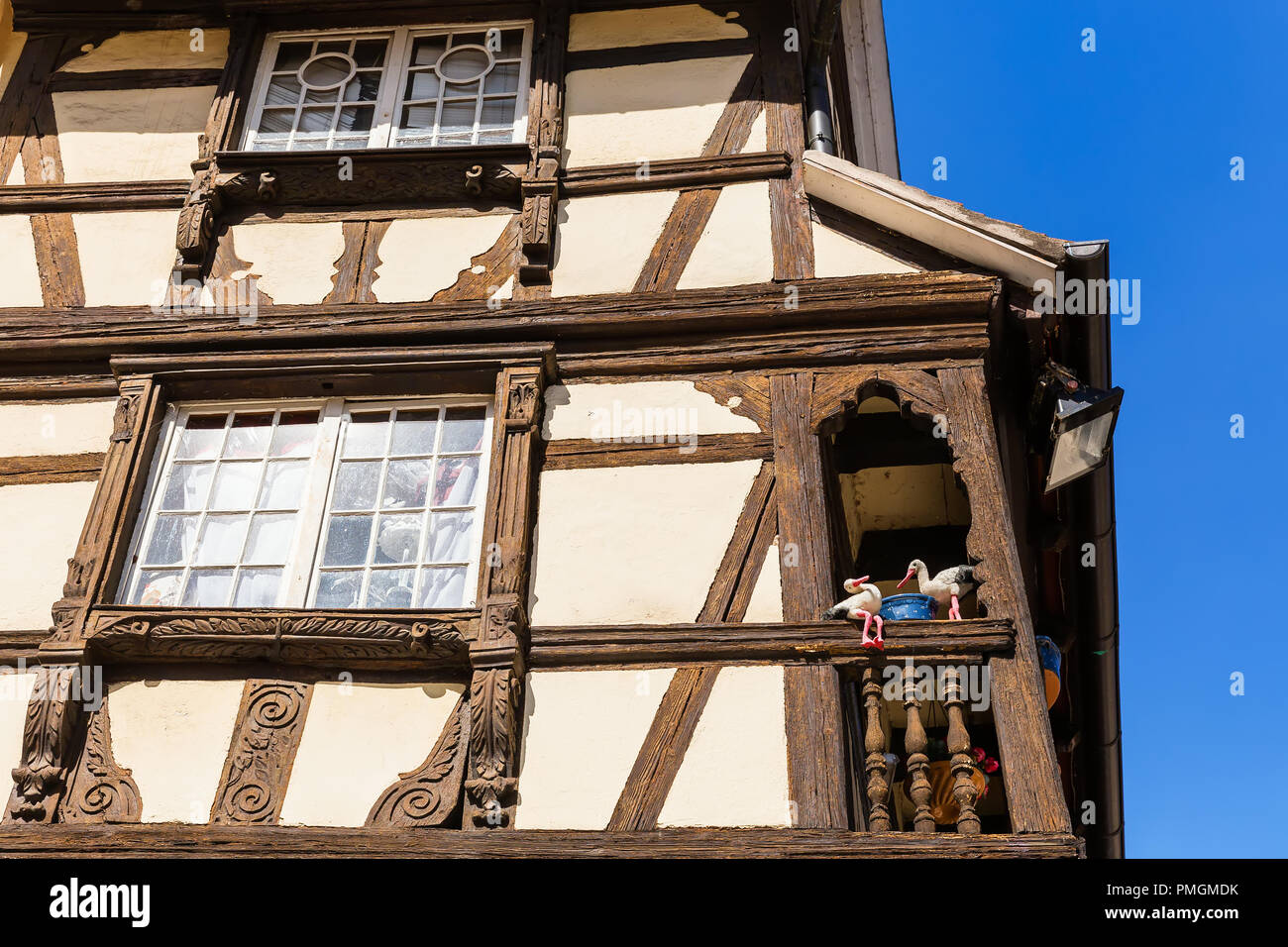 picture of a half timbered house with stuffed stork decoration in ...