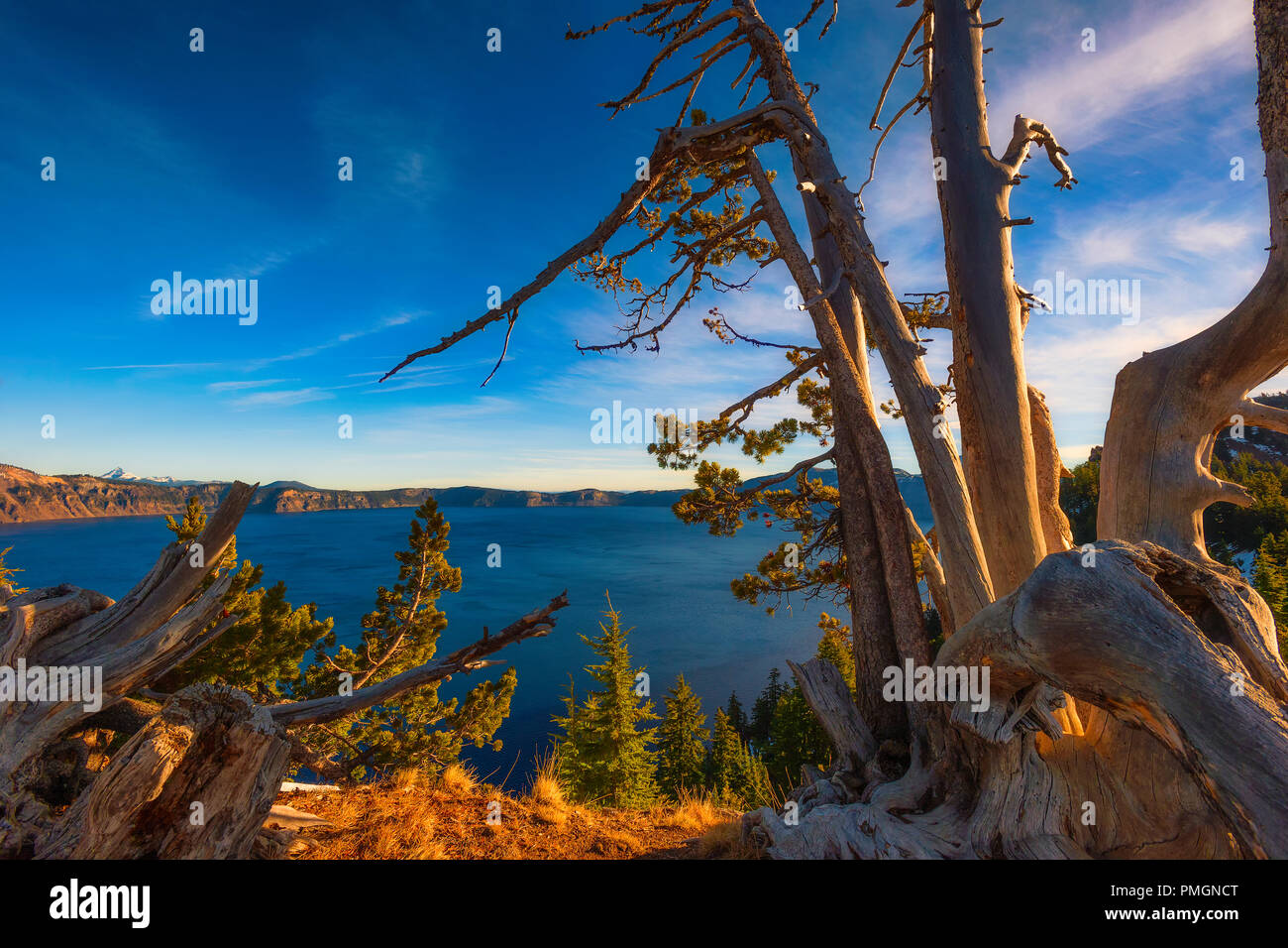 Late Fall at Crater Lake in the early morning light devoid of people ...