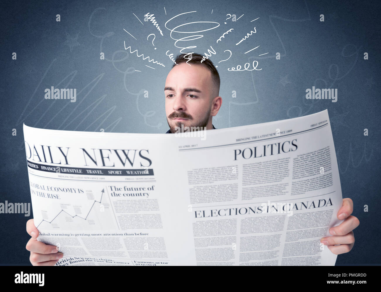Reading newspaper confused hi-res stock photography and images - Alamy