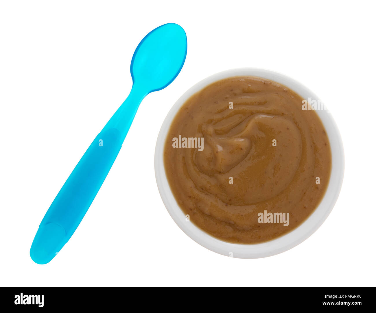 Top view of a serving of mocha instant pudding in a small bowl with a ...