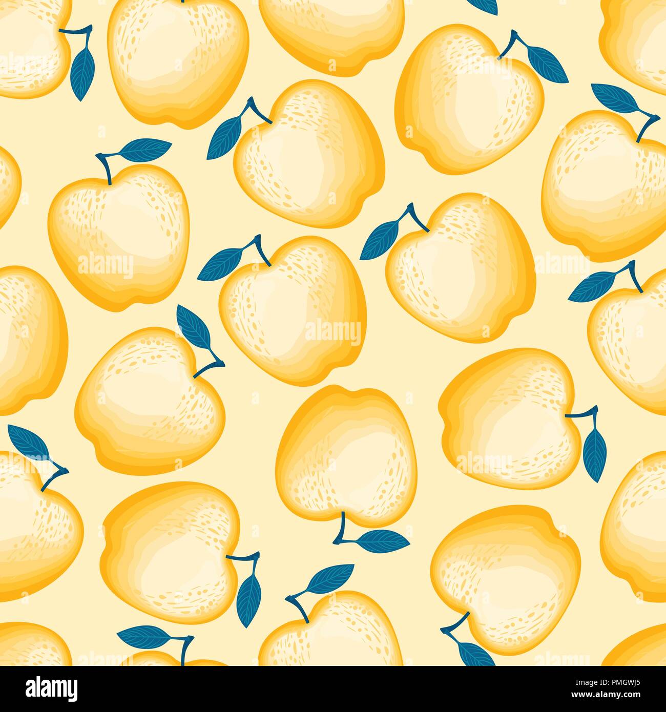 Cartoon yellow apple seamless pattern. Vector ilustration isolated on ...