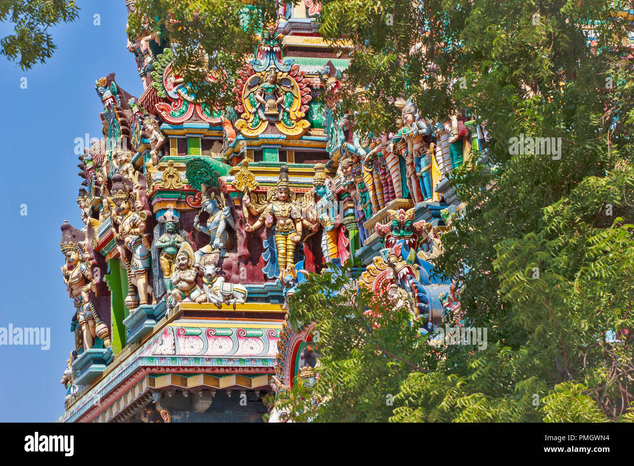 MEENAKSHI TEMPLE MADURAI TAMIL NADU INDIA STATUES OF DEMONS AND GODS ON ...