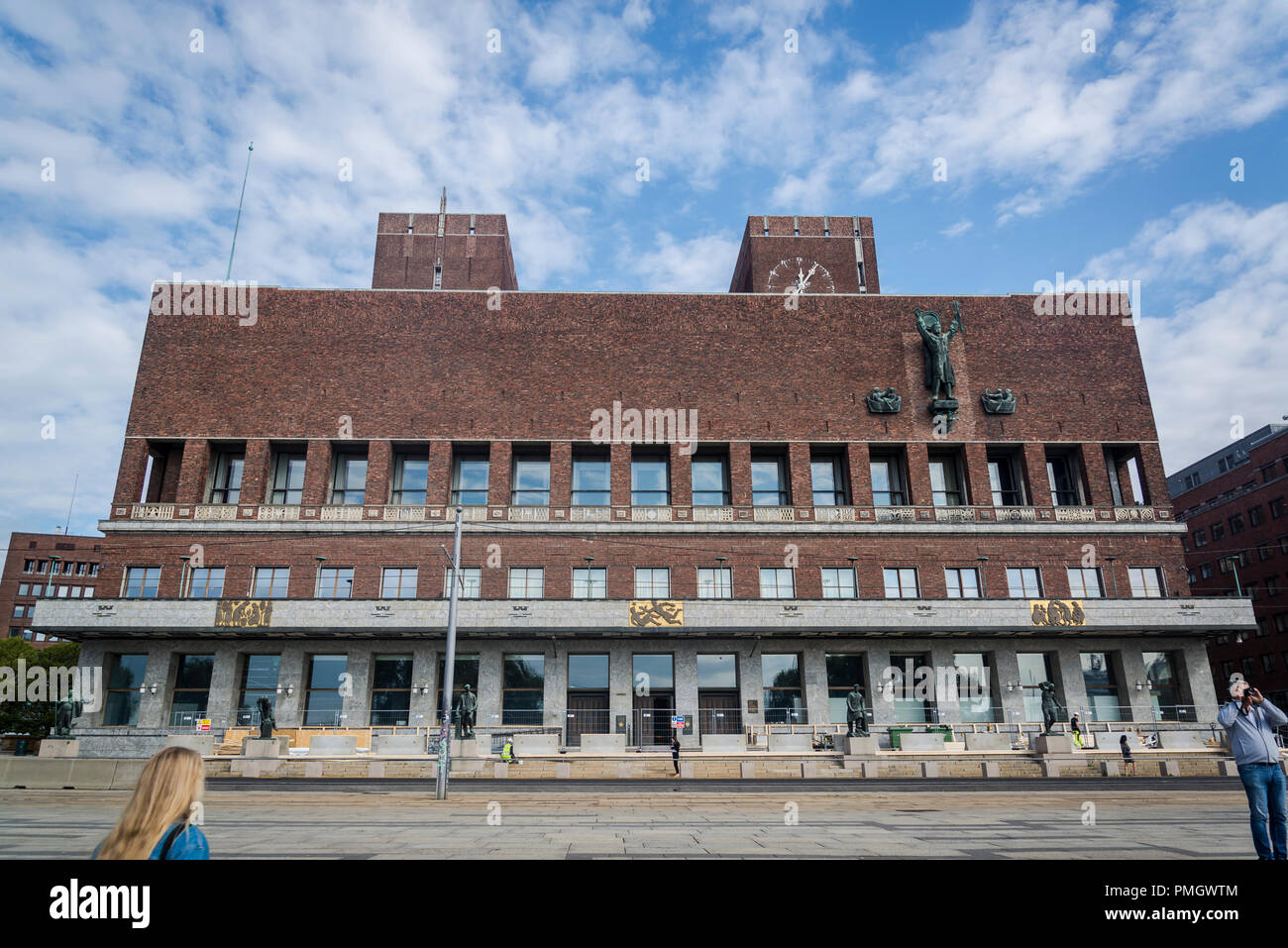 Oslo City Hall, red brick building built in functionalist style between ...