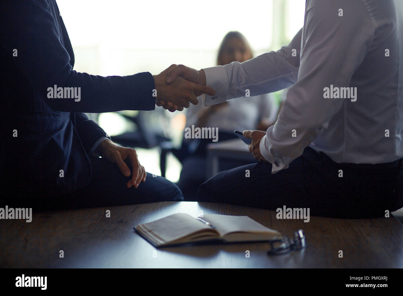 Two confident business man shaking hands Stock Photo - Alamy