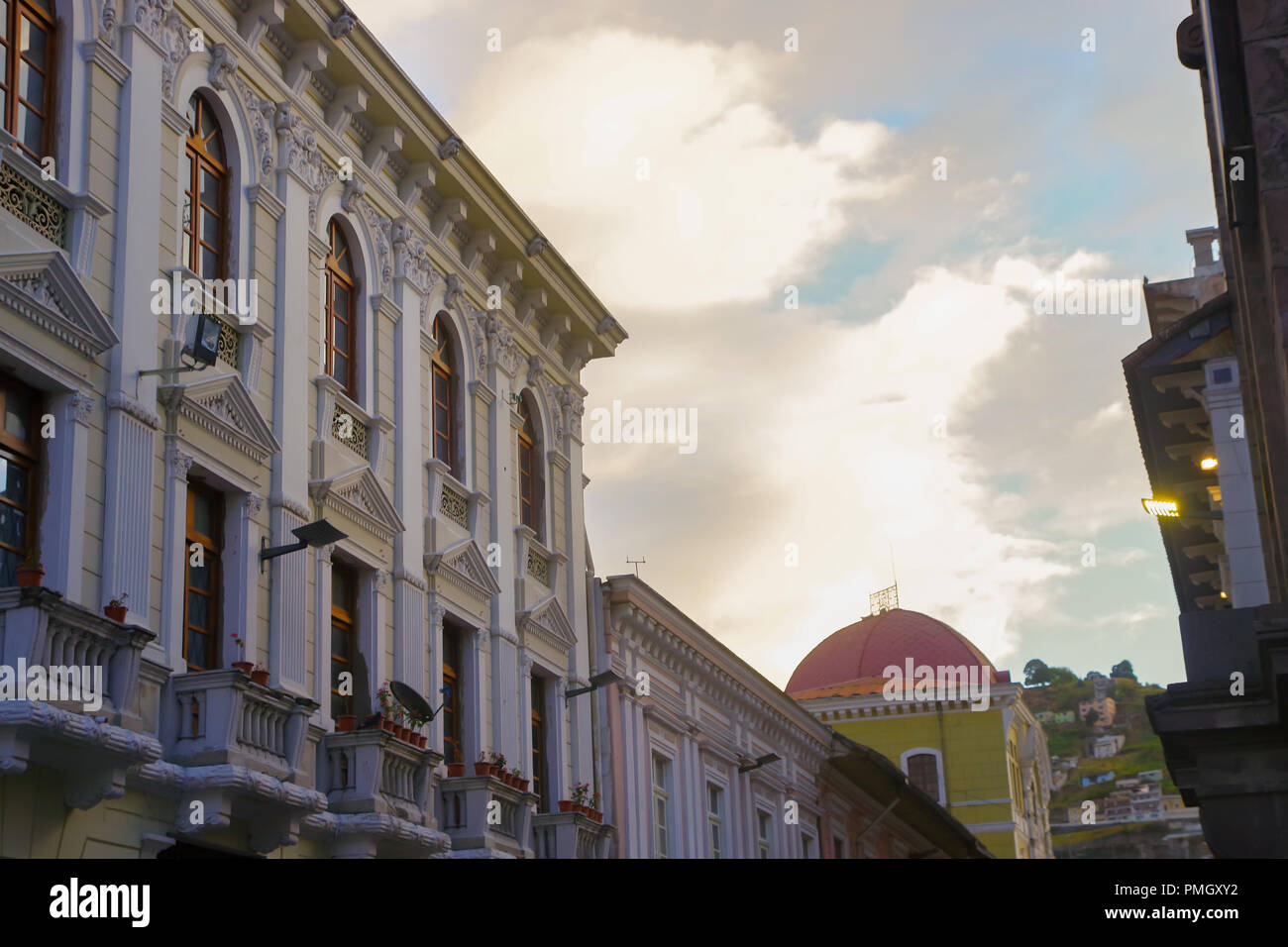 QUITO, ECUADOR - AUGUST 24, 2018: Typical colonial architecture in the ...