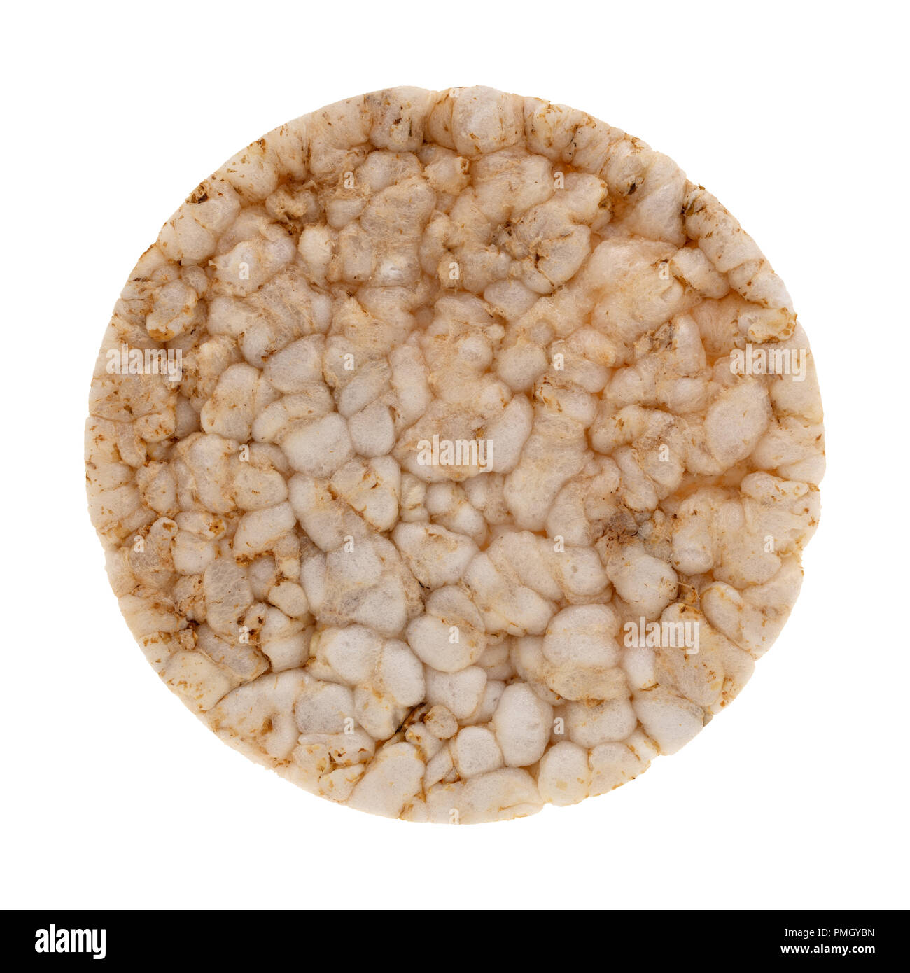 Top view of a single multigrain rice cake isolated on a white ...